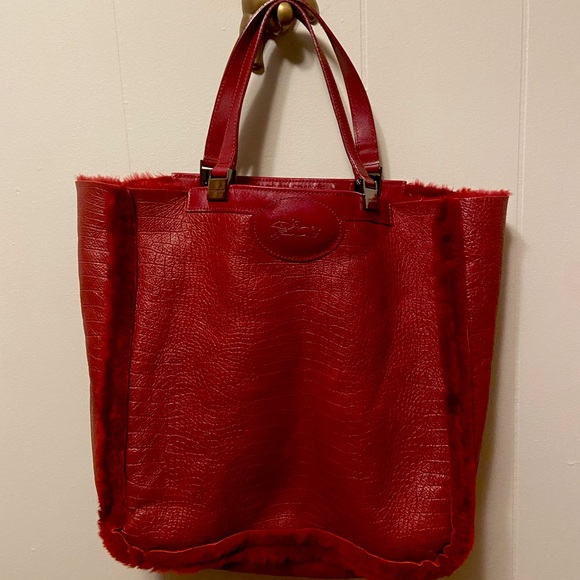 Longchamp | Bags | Vintage Red Longchamp Faux Fur And Leather ...